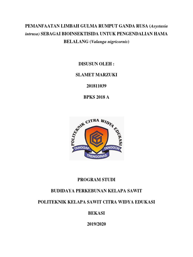PEMANFAATAN LIMBAH GULMA Asystasia Intrusa SEBAGAI BIOINSEKTISIDA UNTUK ...