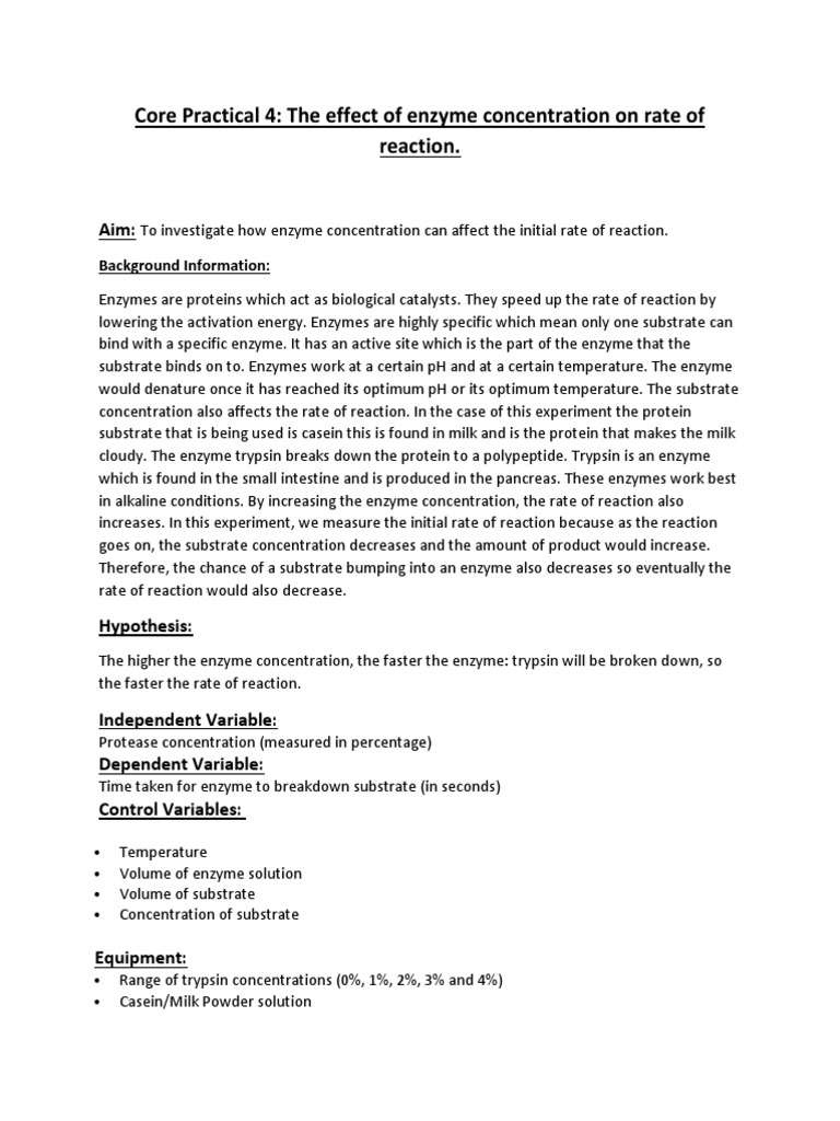 Core Practical 4 | PDF | Substrate (Chemistry) | Enzyme