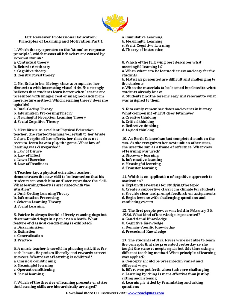 Principles of Learning and Motivation Part 1 | PDF | Learning Theory ...