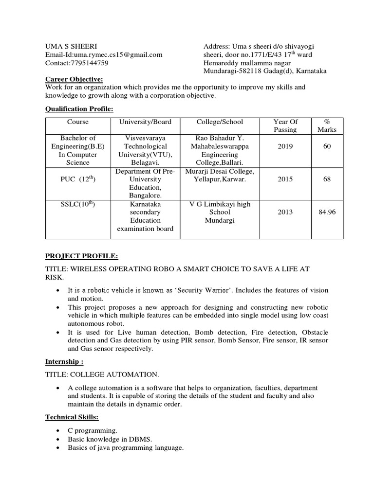 Uma Resume 1 | PDF | Engineering | Computing And Information Technology