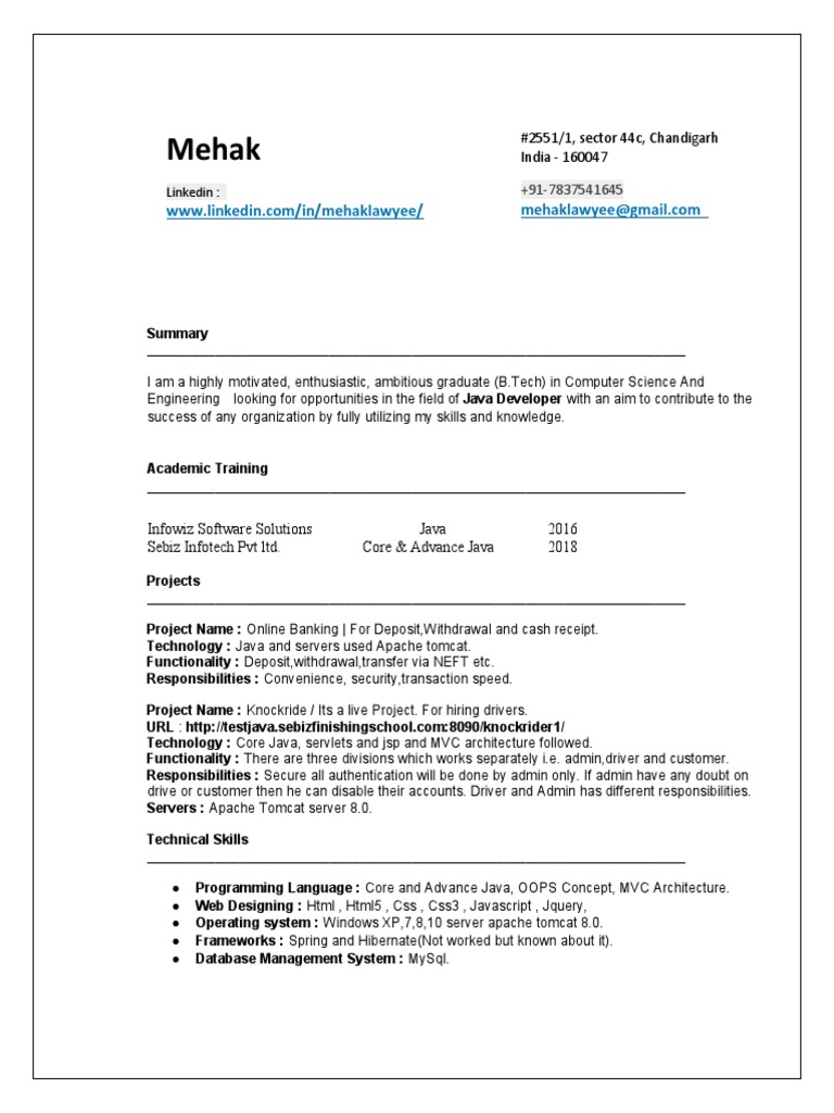 Resumne Mehak | PDF | Java (Programming Language) | Computing