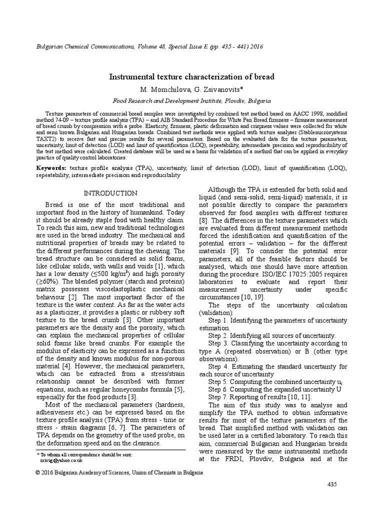 Tpa Test of Bread | PDF | Young's Modulus | Deformation (Engineering)