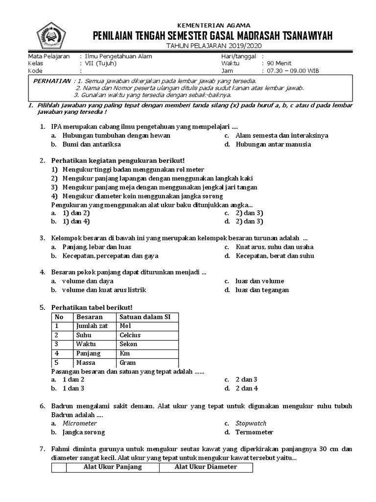 Soal Ipa Kelas 7 PAS Gasal | PDF | Kajian Bahasa Asing