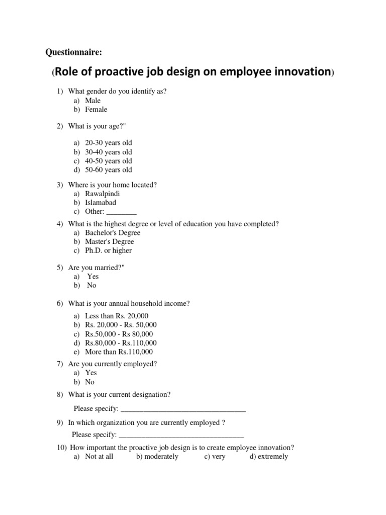 Questionnaire | PDF | Innovation | Motivation