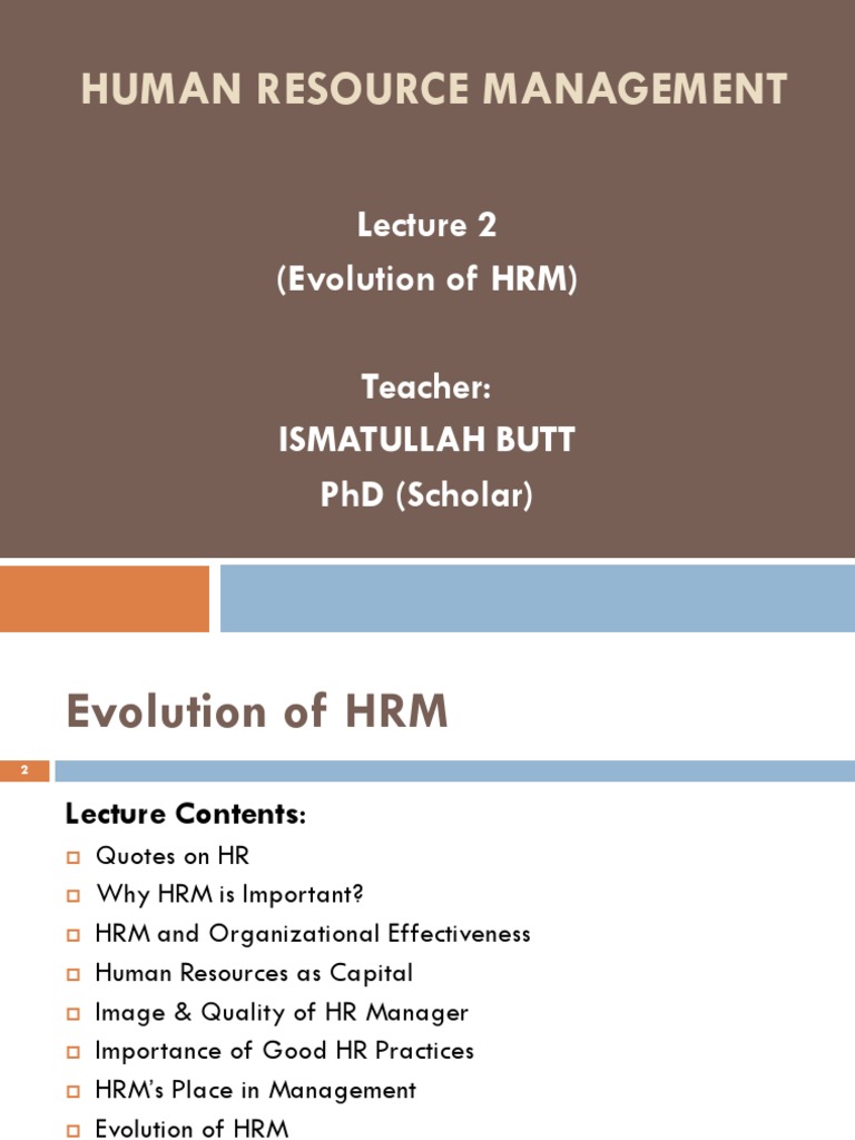 Lecture 2 (Evolution of HRM) | PDF | Human Resource Management | Human ...