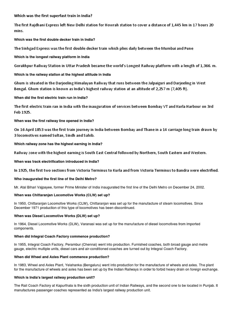 Quiz | PDF | Rail Transport | Train