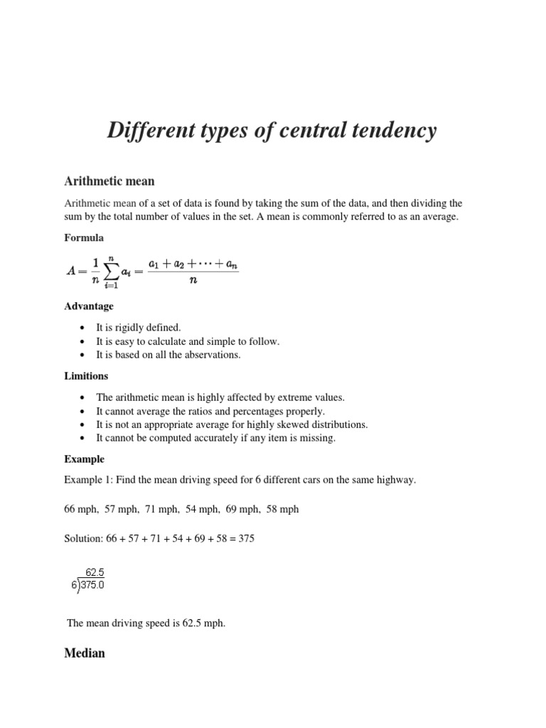 Different Types of Central Tendency | PDF | Arithmetic Mean | Median