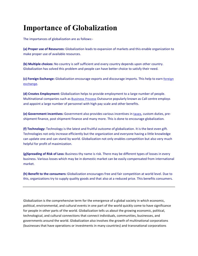 Importance of Globalization | PDF | Multinational Corporation | Globalization