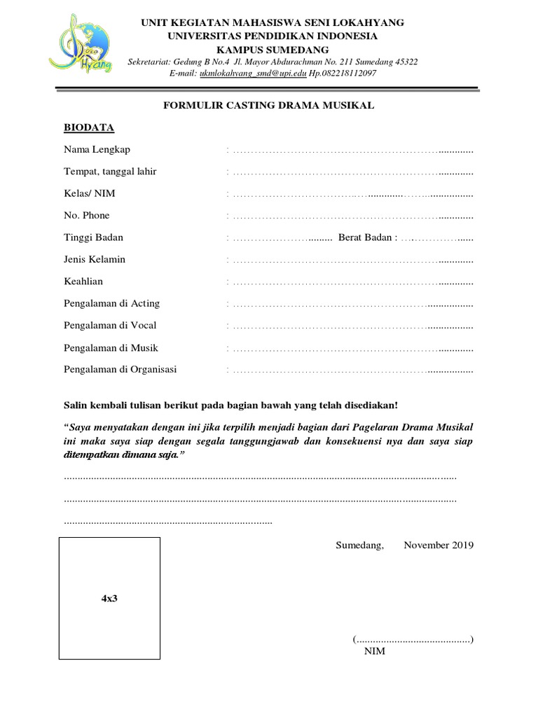 Formulir Casting Drama Musikal | PDF