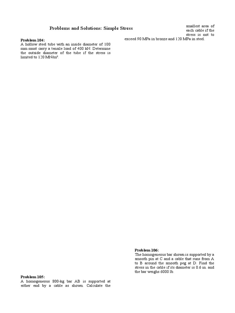 Problems and Solutions: Simple Stress: Problem 104 | PDF | Stress ...