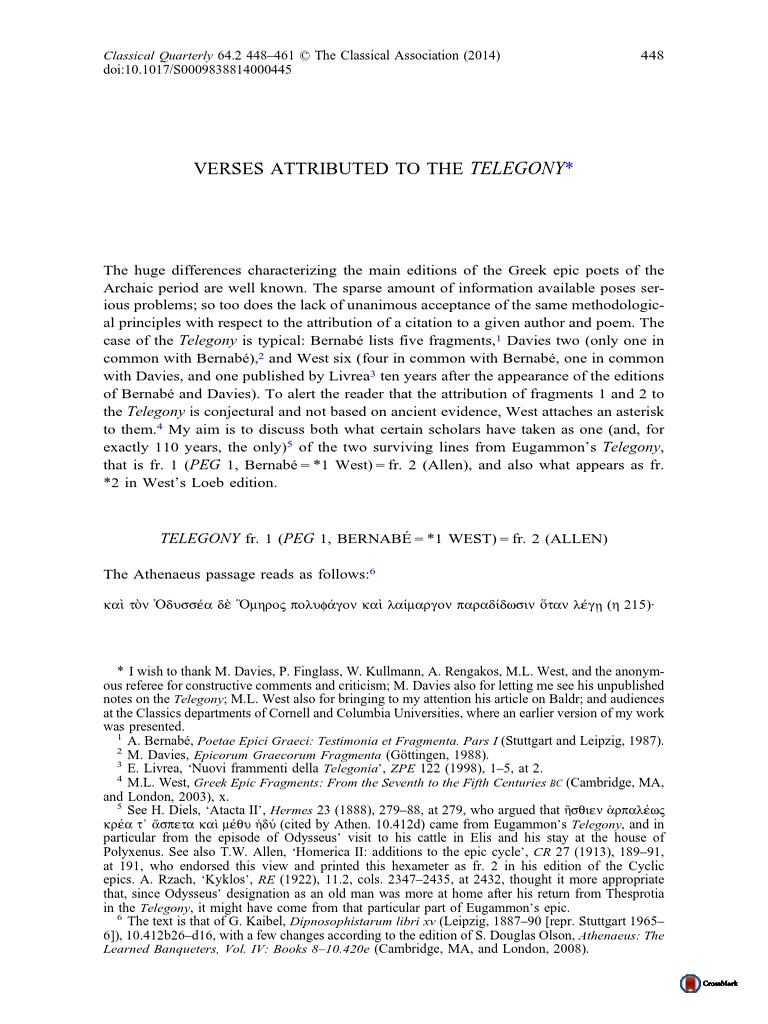 Verses Attributed To The Telegony | PDF