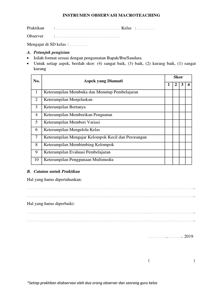 Instrumen Observasi | PDF