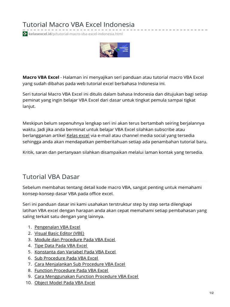 Kelasexcel - Id-Tutorial Macro VBA Excel Indonesia | PDF | Komputer