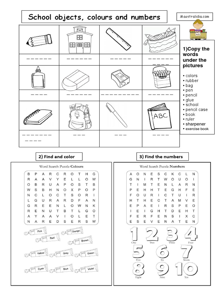 Colours Numbers School Object Revision | PDF