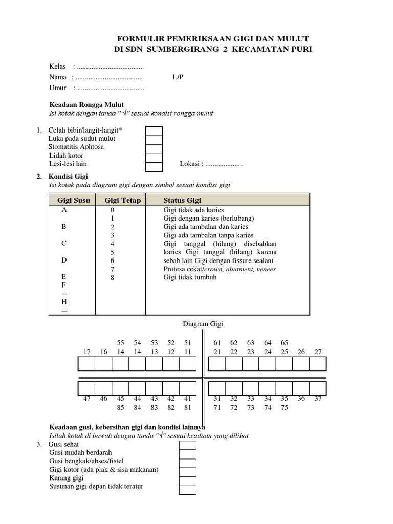 Form Pemeriksaan Gigi | PDF
