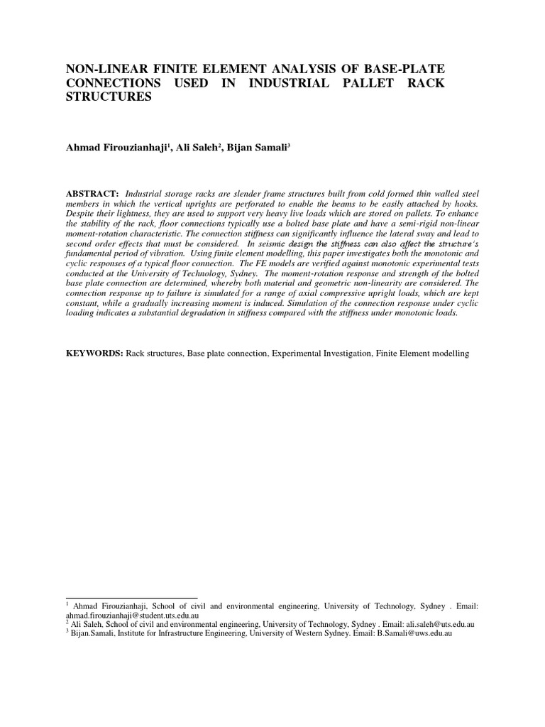 Non-Linear FEA of Base Plate Connections Used in Industrial Pallet ...