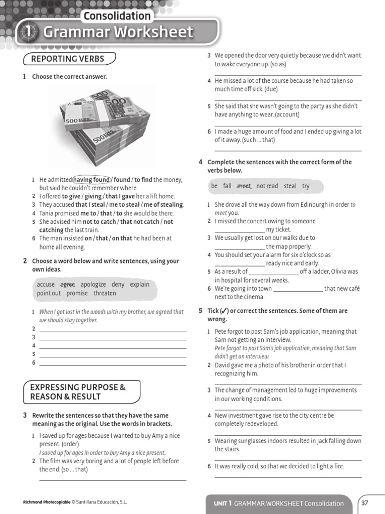 Achievers C1 Grammar Worksheet Consolidation Unit 1 | PDF