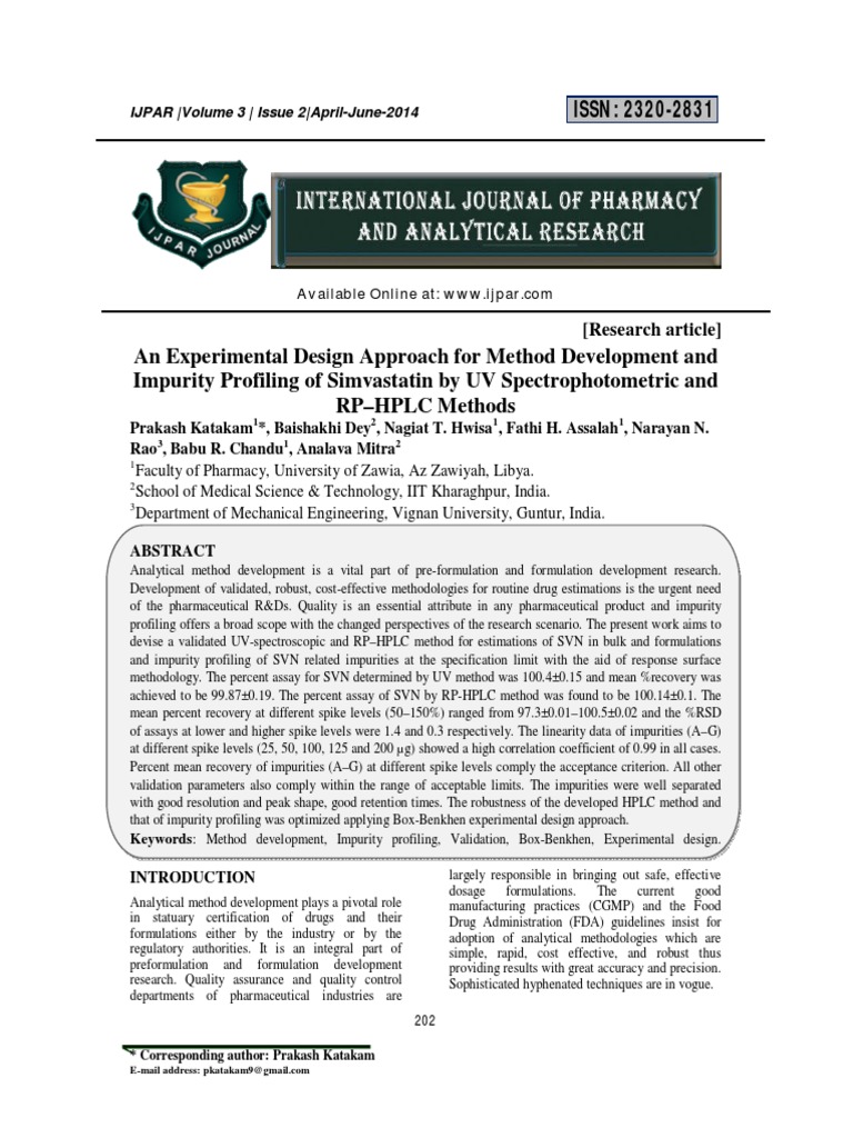 An Experimental Design Approach For Method Development And Impurity Profiling Of Simvastatin By