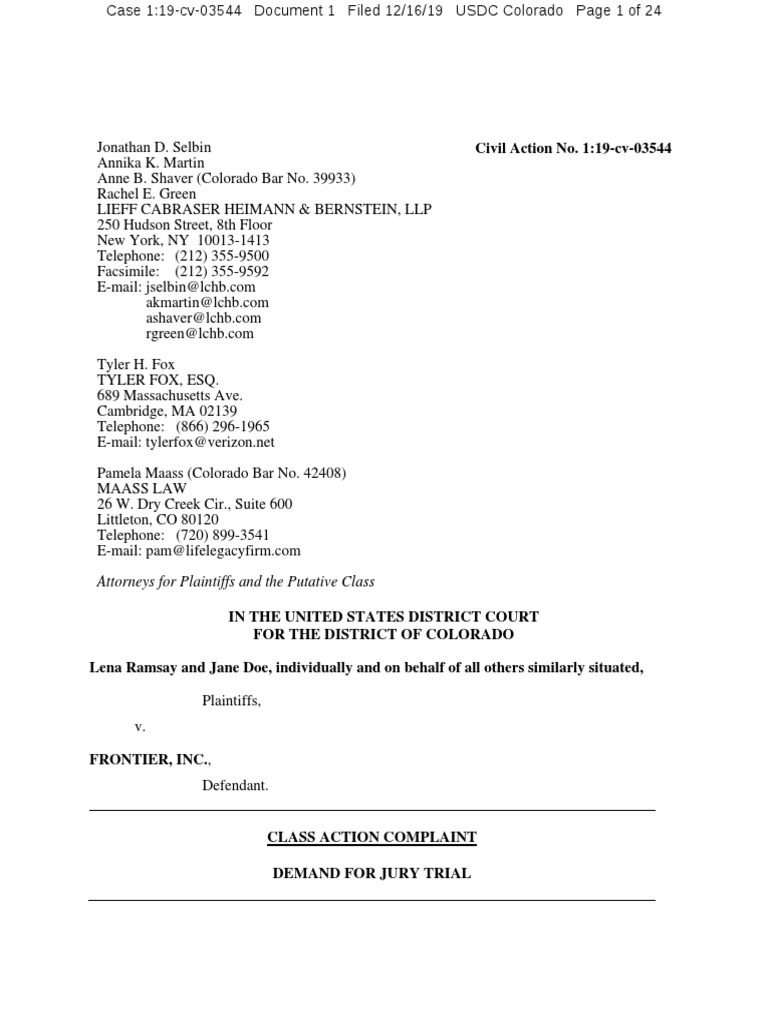 Lena Ramsay and Jane Doe v. Frontier Inc. | PDF | Intentional ...