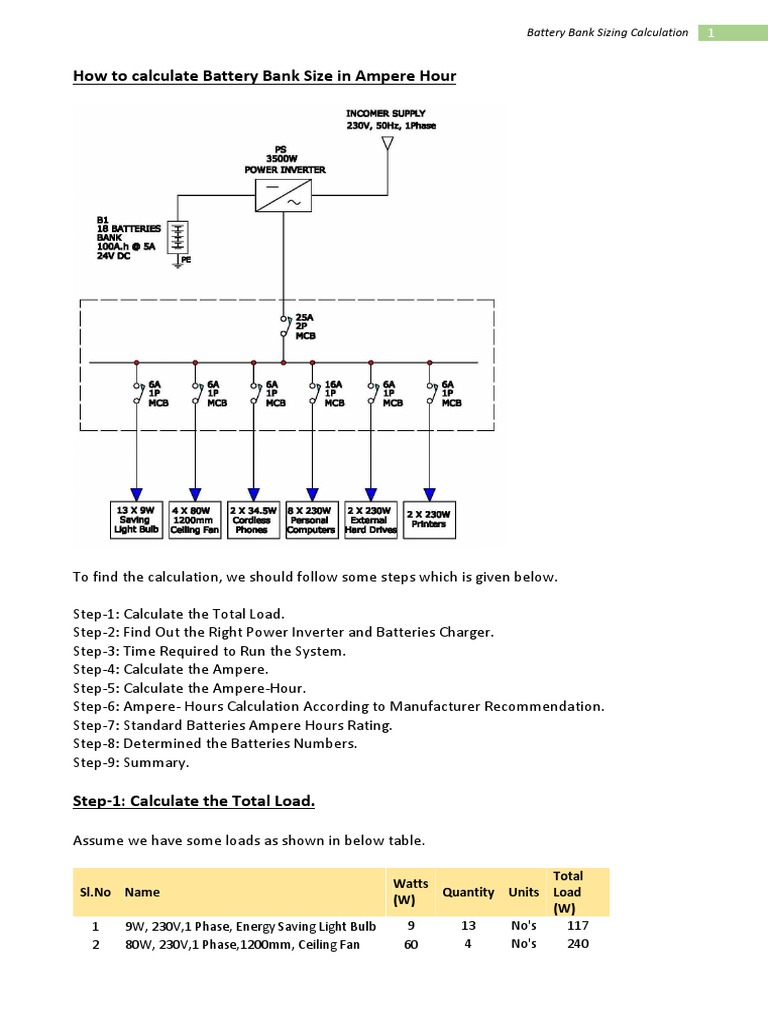 Battery Bank Calculation | PDF | Watt | Power Inverter