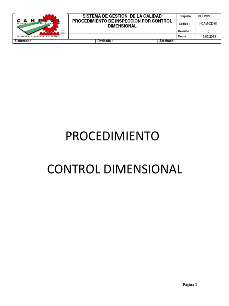 Procedimiento Control Dimensional | PDF | Gestión de la calidad | Calidad (comercial)