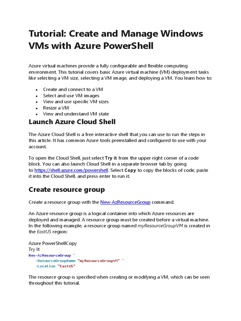 Create and Manage Windows VMs With Azure PowerShell | PDF | Virtual ...