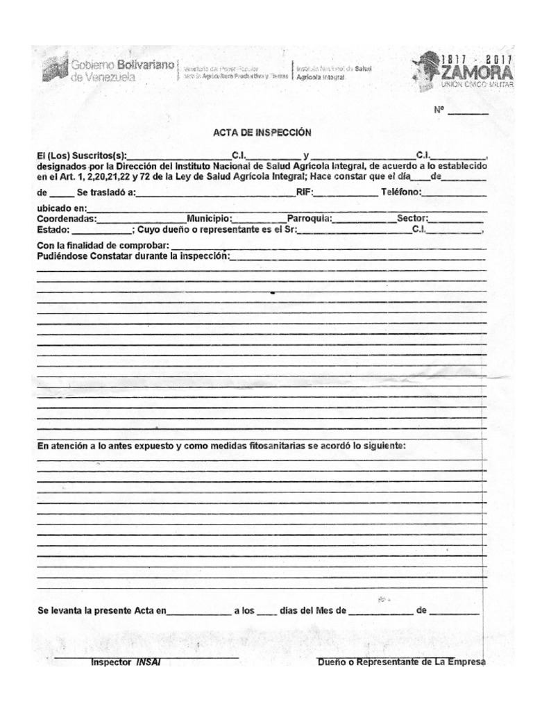 Acta de Inspeccion y Compromiso INSAI | PDF