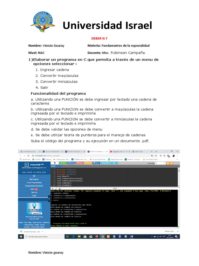 Deber N7 | PDF | Cadena (informática) | Datos de computadora