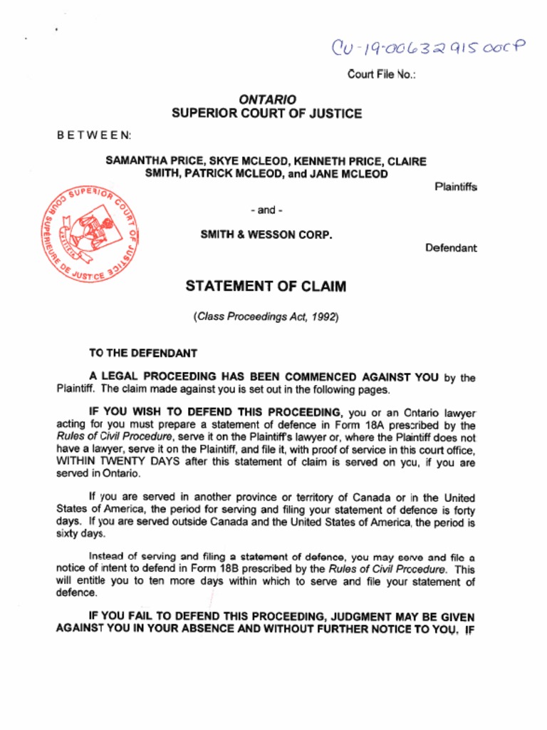 Danforth Shooting Statement of Claim | PDF