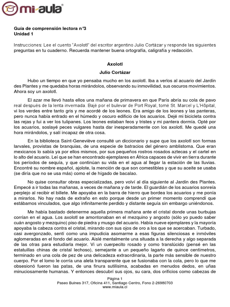Guia 6 Comprension Lectora Axolotl 93951 20191003 20190624 113935 | PDF ...