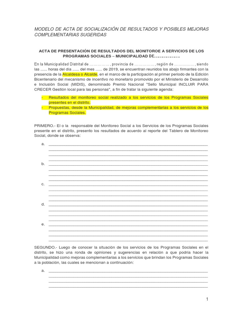 Modelo de acta de socialización | Esfera pública | Política