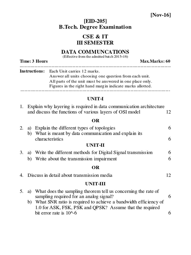 Gitam Data Communication Semester End Question Paper | PDF | Data ...