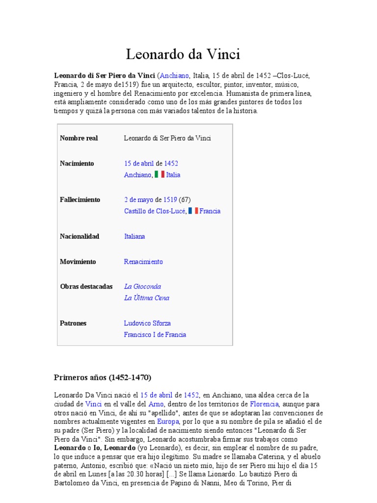 Vida y legado de Leonardo da Vinci | PDF | Leonardo Da Vinci | Florencia