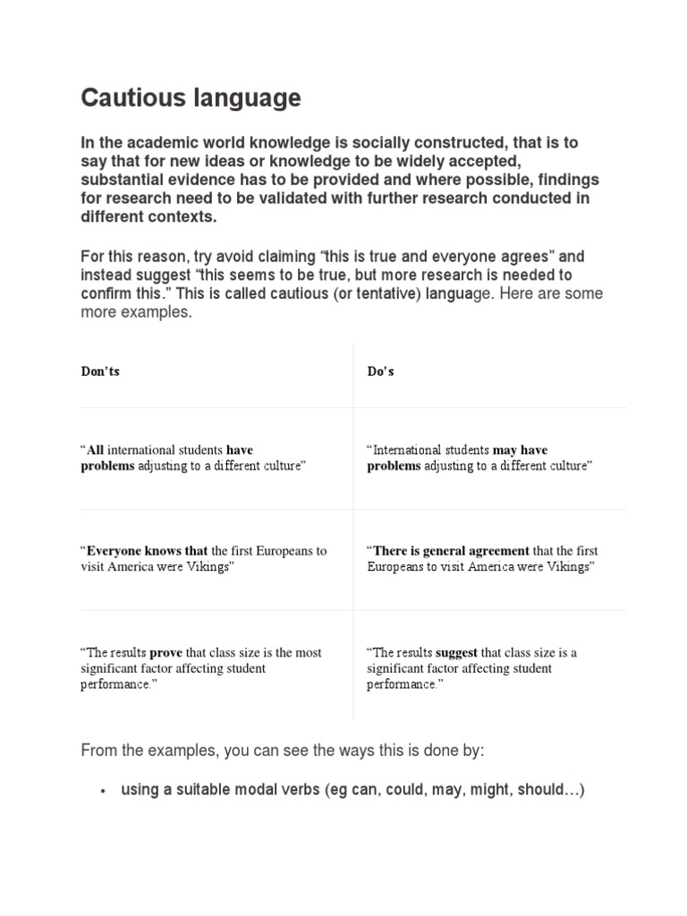 Cautious Language | PDF | Verb | Adverb