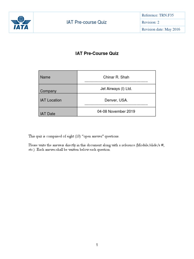 TRN.F35 - IAT Pre-Course Quiz | PDF | Internal Audit | Business