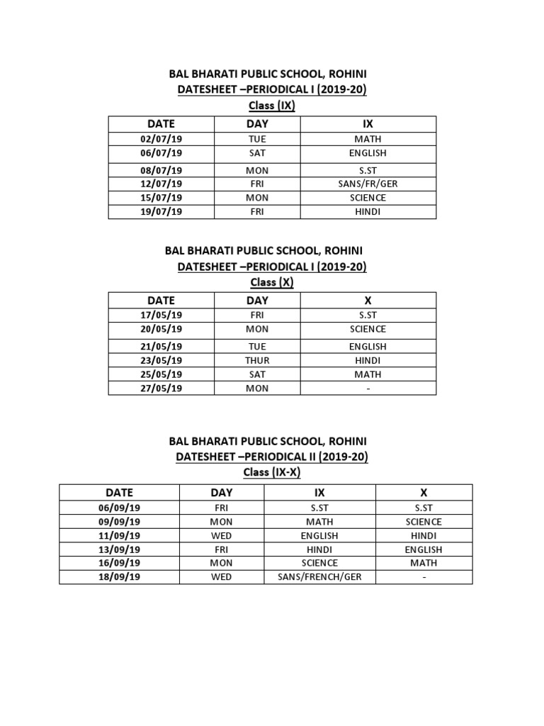 BBS Date Sheet | PDF | Schools