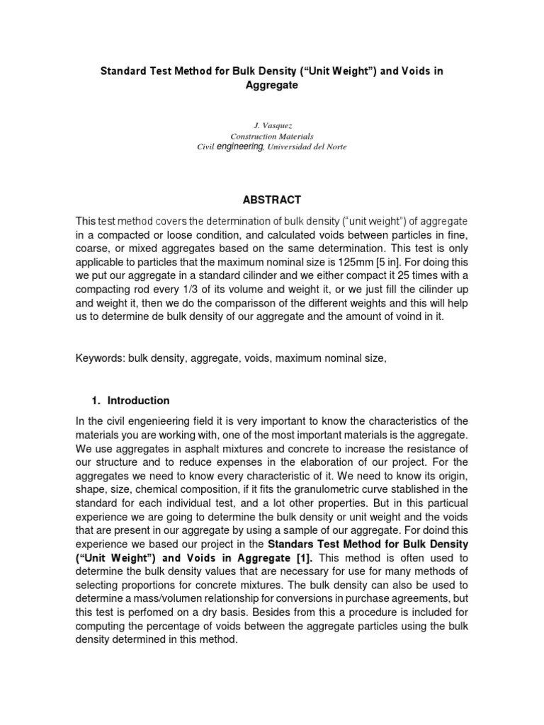 Bulk Density Testing of Aggregates | PDF | Density | Volume