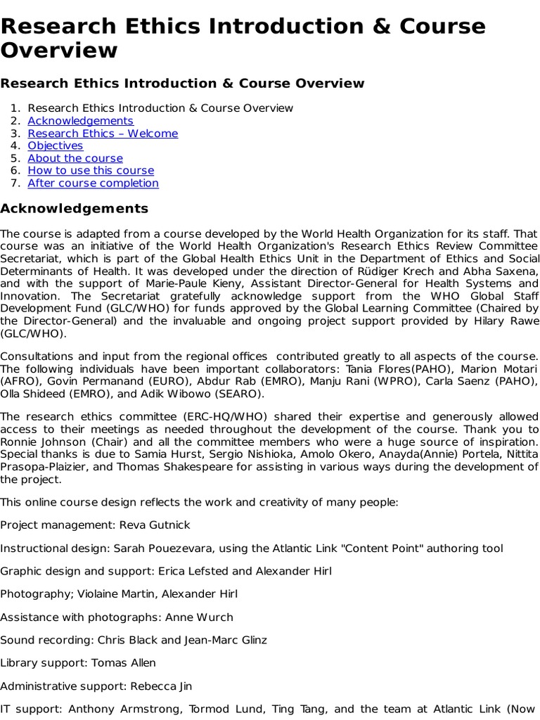 Research Ethics Introduction Course Overview PDF | PDF | Institutional ...