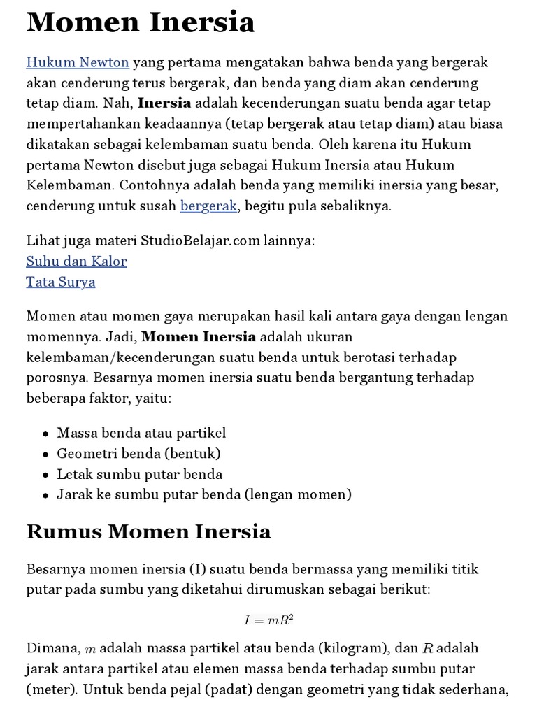 Rumus dan Contoh Momen Inersia | PDF | Sains & Matematika