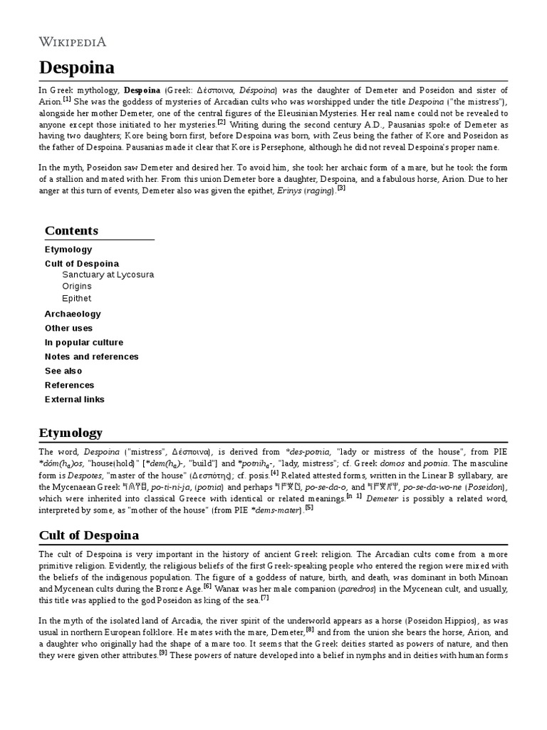 Despoina | PDF | Persephone | Ancient Greek Religion