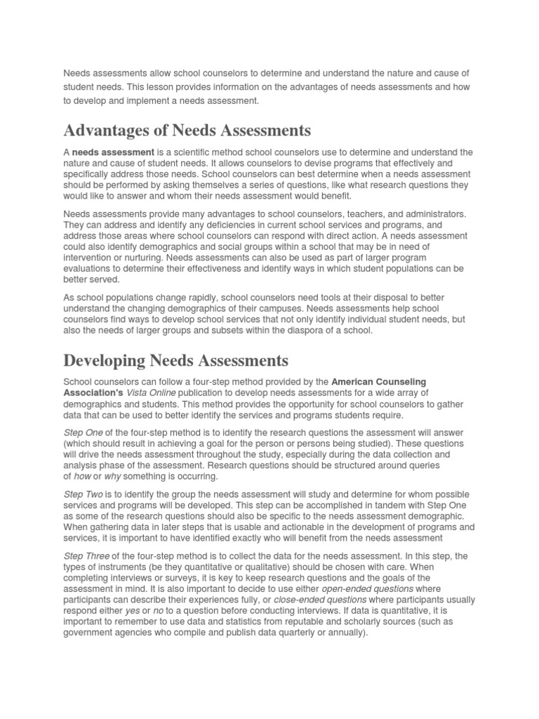 Needs Assessment-Report | PDF | Needs Assessment | Evidence Based Medicine