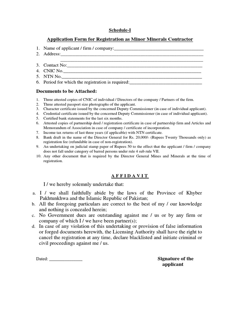 Application Form For Registration As Minor Minerals Contractor | PDF ...
