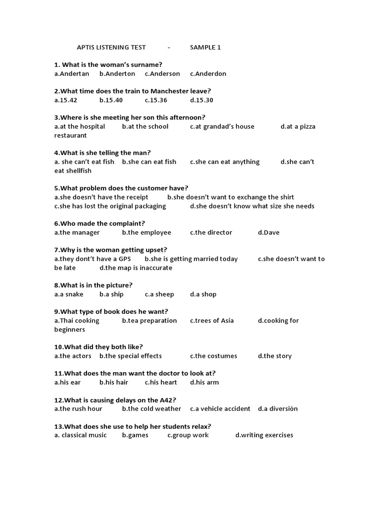 Aptis Listening Test Sample Questions | PDF