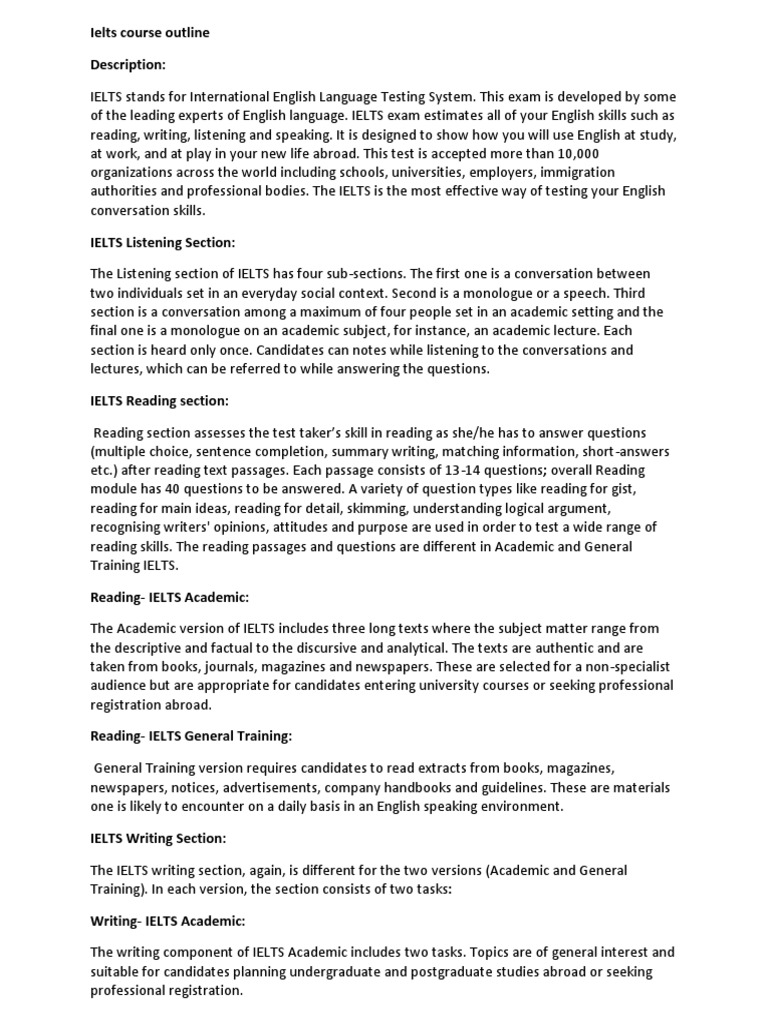 Ielts Course Outline | PDF | International English Language Testing ...