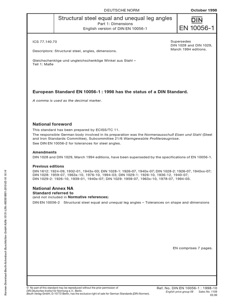 DIN-En-10056-01 Structural Steel Equal&Unequal Leg Angles | PDF | Area ...