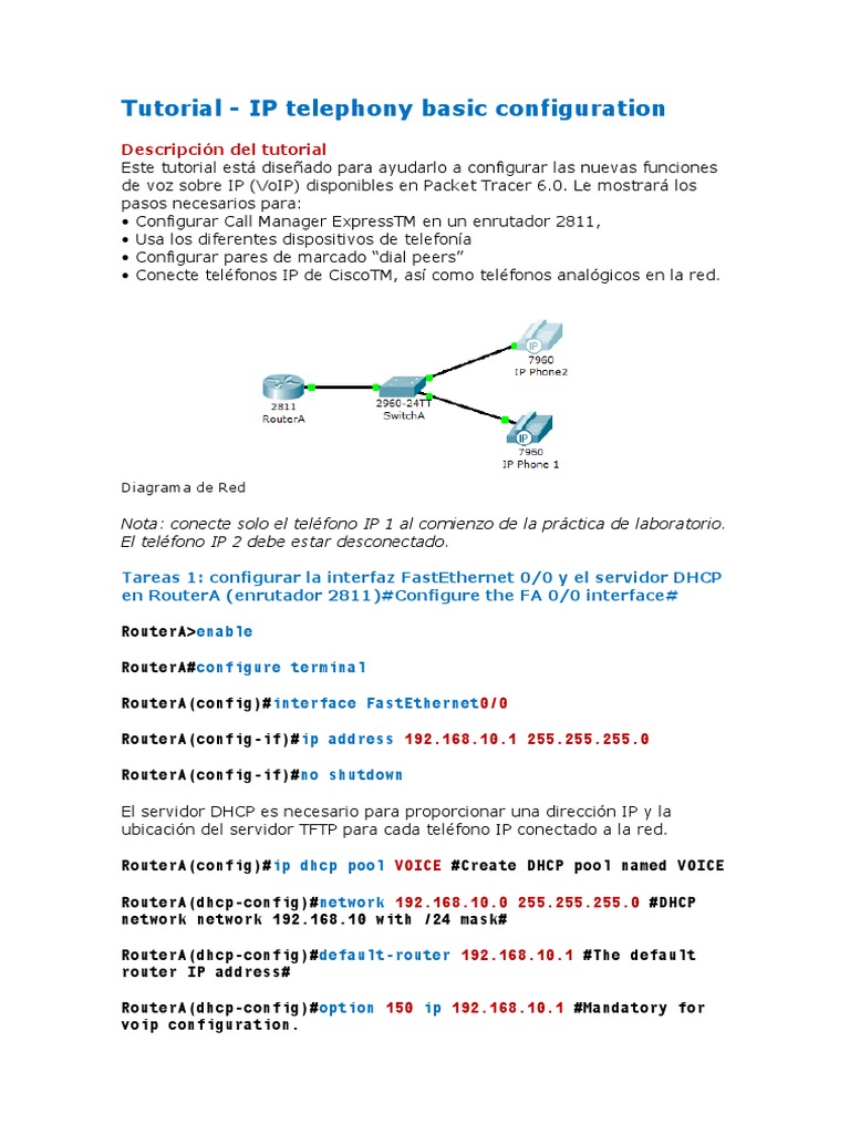 Configuración Básica de VoIP en Packet Tracer | PDF | Dirección IP | Enrutador (Computación)
