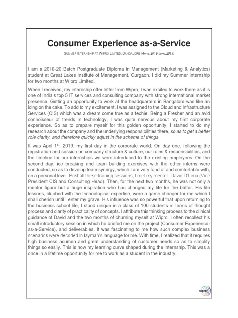 Wipro Internship Experience | PDF | Business | Business (General)
