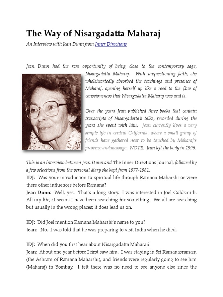 Insights from Jean Dunn on Nisargadatta | PDF | Consciousness | Ramana ...