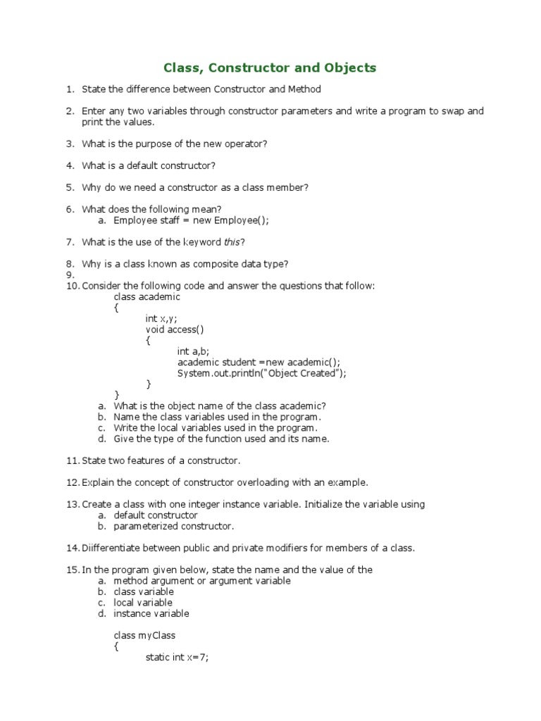Constructors And Classandobjects Pdf Constructor Object Oriented Programming Programming
