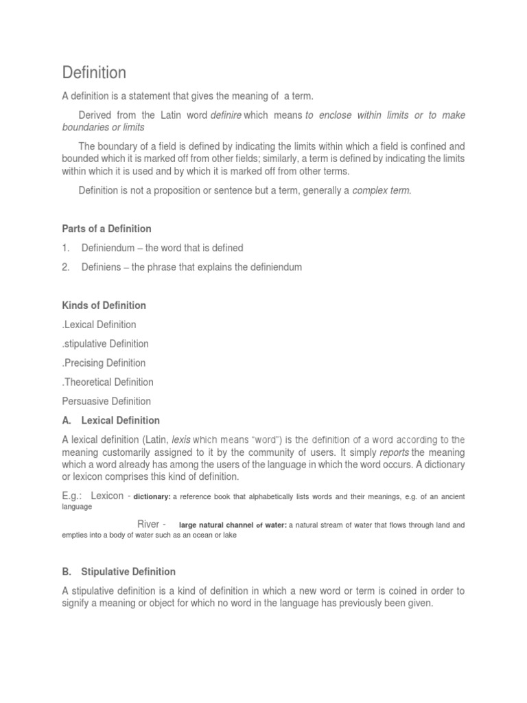 Definition Types | PDF | Definition | Word